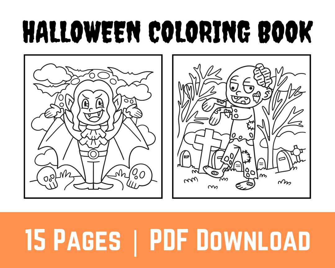 Halloween Coloring Book | Kids Coloring Pages | 15 Digital Coloring ...