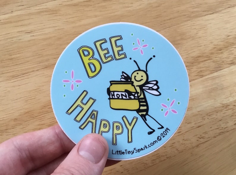 Vinyl Bee Happy Sticker - Etsy