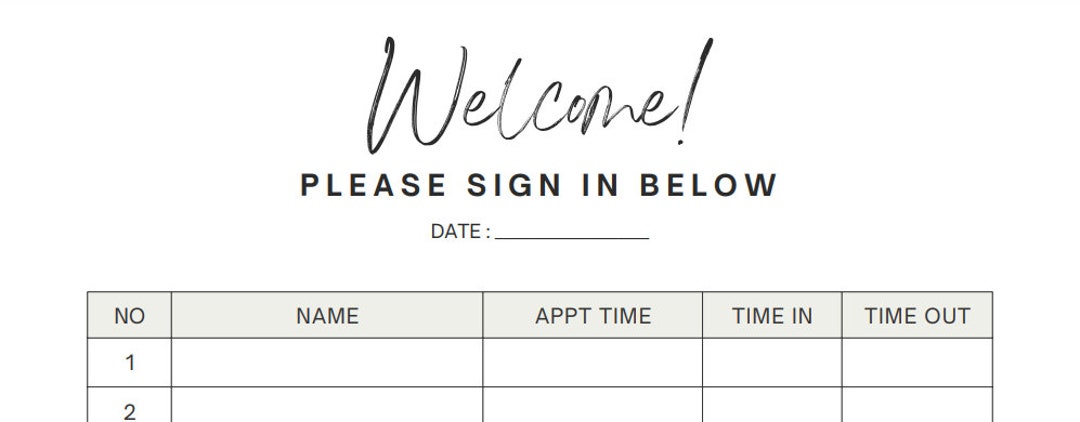 Appointment Sign-in Sheet Printable - Etsy