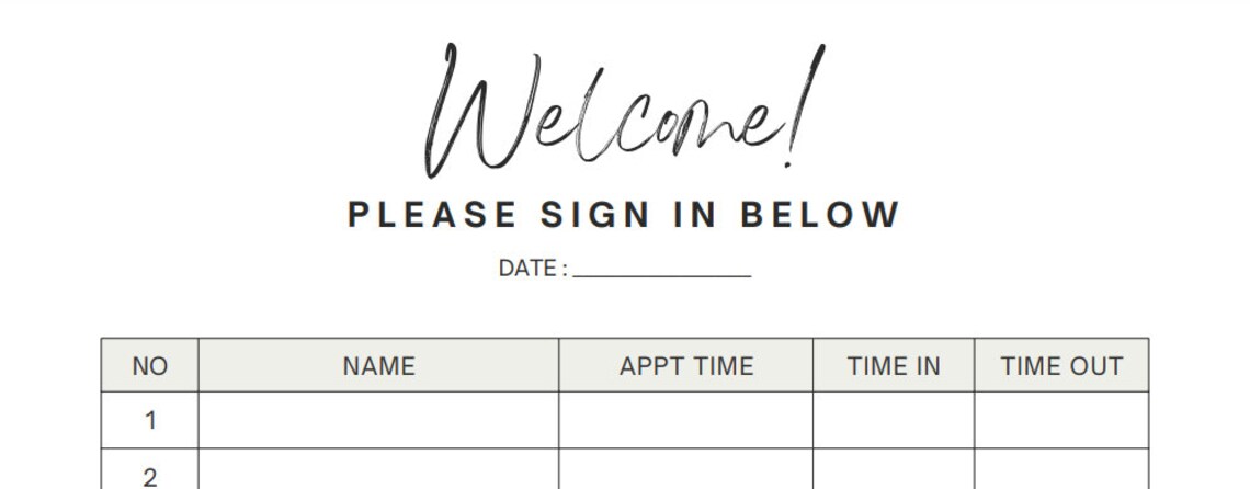 Appointment Sign-in Sheet Printable - Etsy