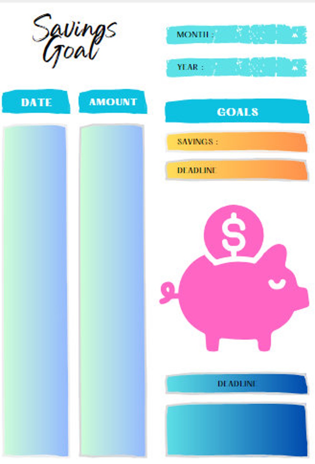 Budget Planner - Goal Printable - Etsy
