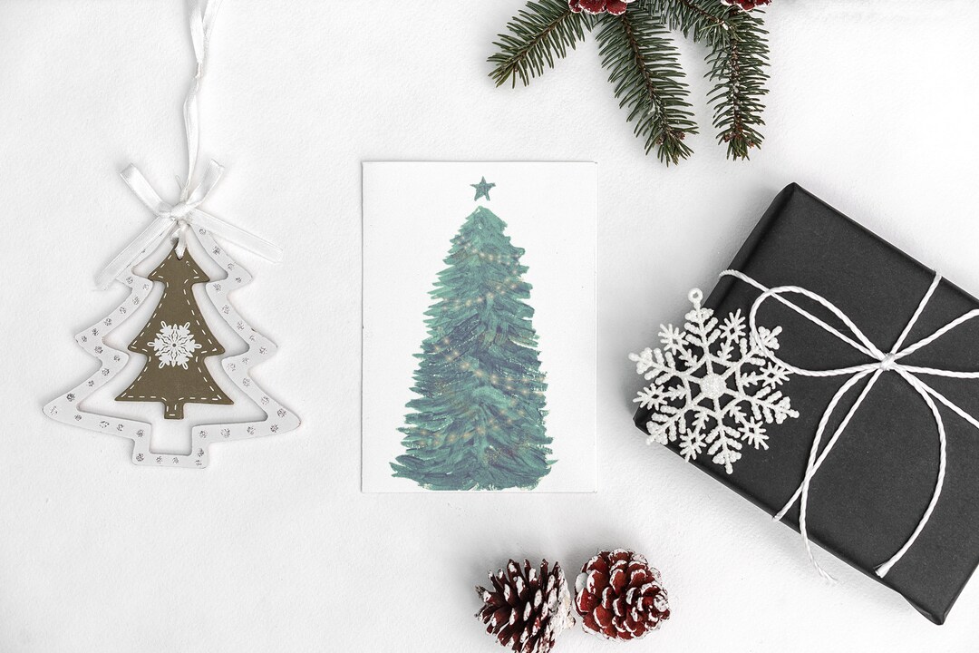Evergreen Tree Greeting Card, Instant Download Christmas Cards ...