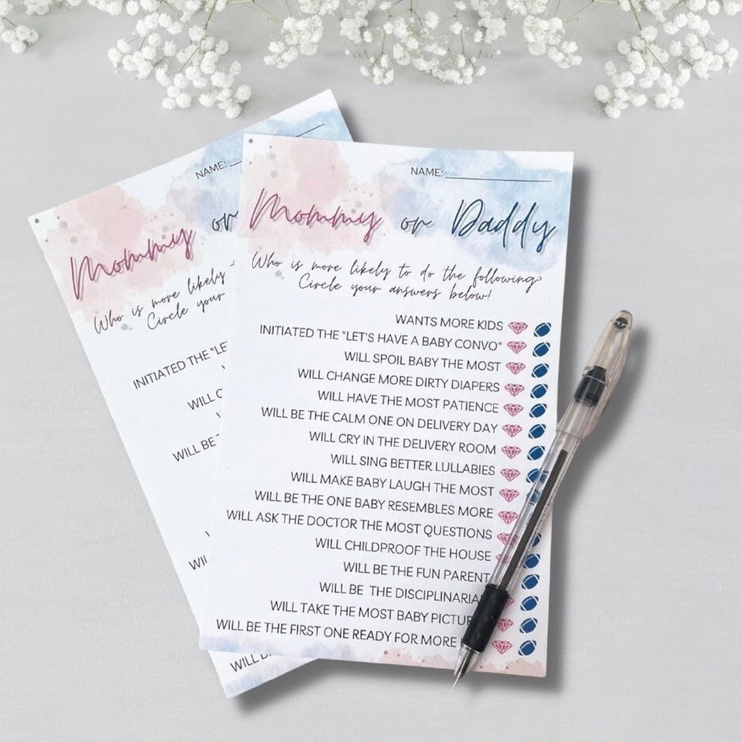 Mom or Dad, Who's More Likely, Questionnaire Game for Gender Reveal or ...