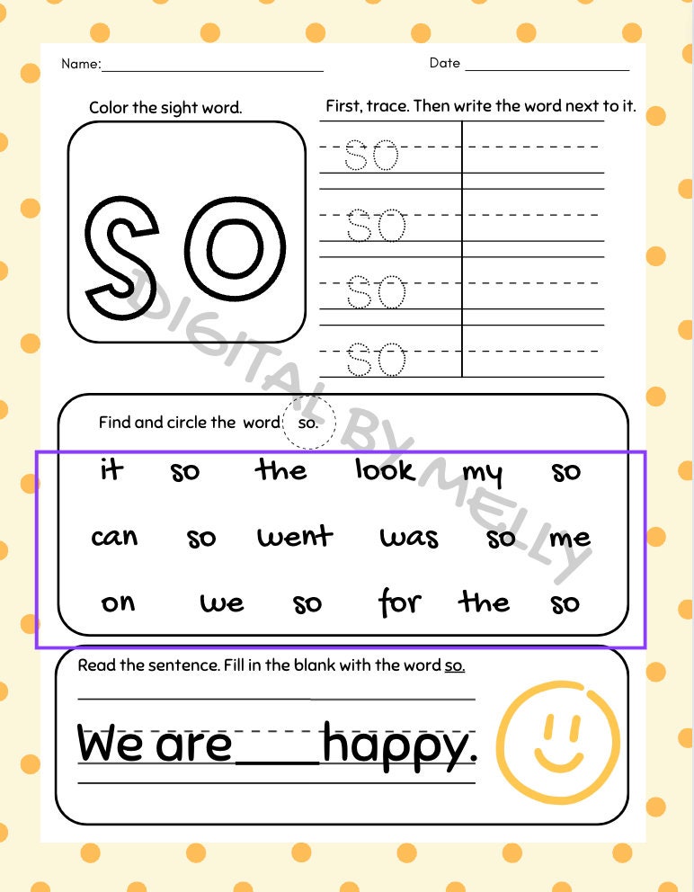 10 High Frequency Sight Word Worksheets (pack 2) - Etsy