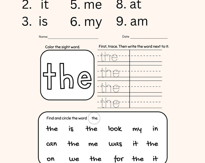 10 High Frequency Sight Word Worksheets (pack 1) - Etsy