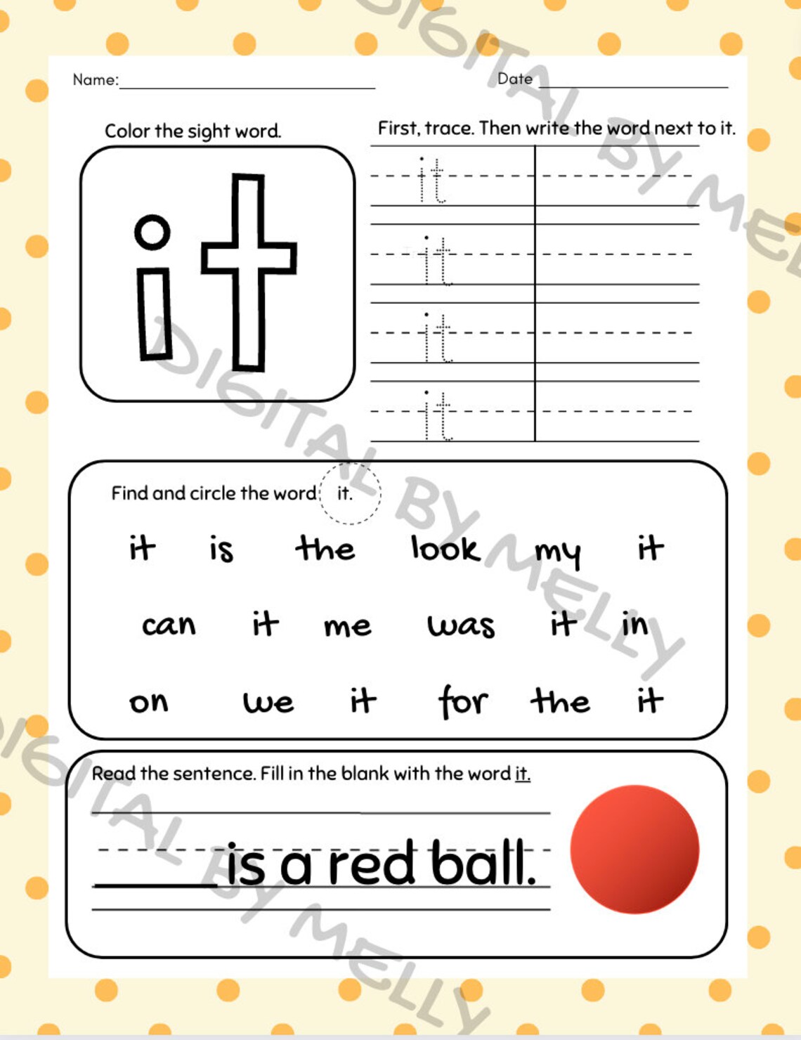 10 High Frequency Sight Word Worksheets pack 1 - Etsy