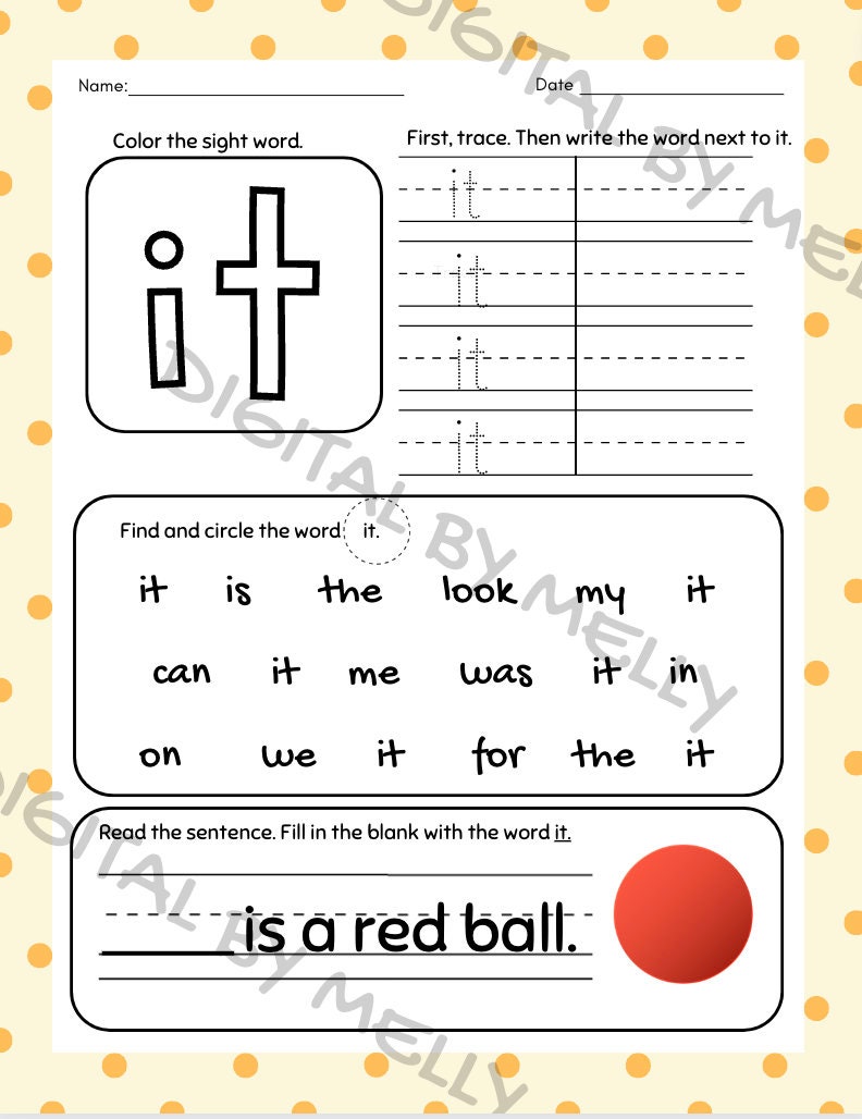 10 High Frequency Sight Word Worksheets pack 1 - Etsy