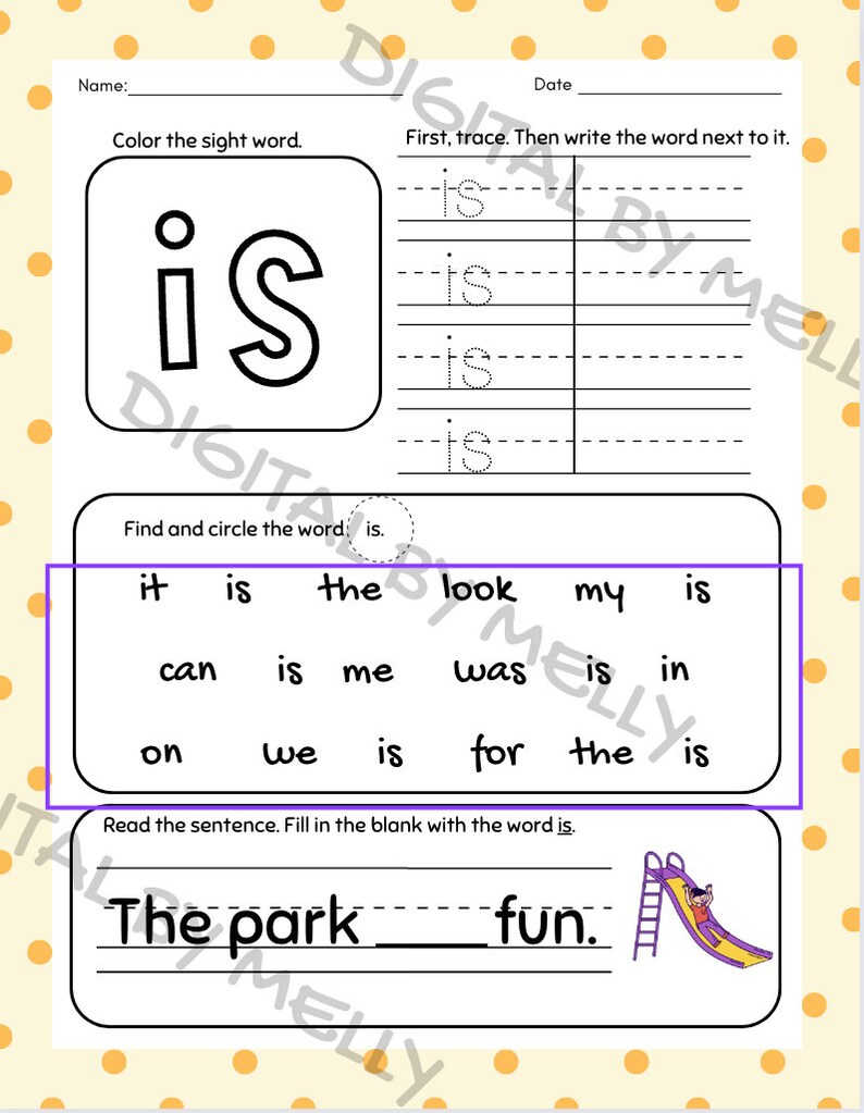 10 High Frequency Sight Word Worksheets pack 1 - Etsy