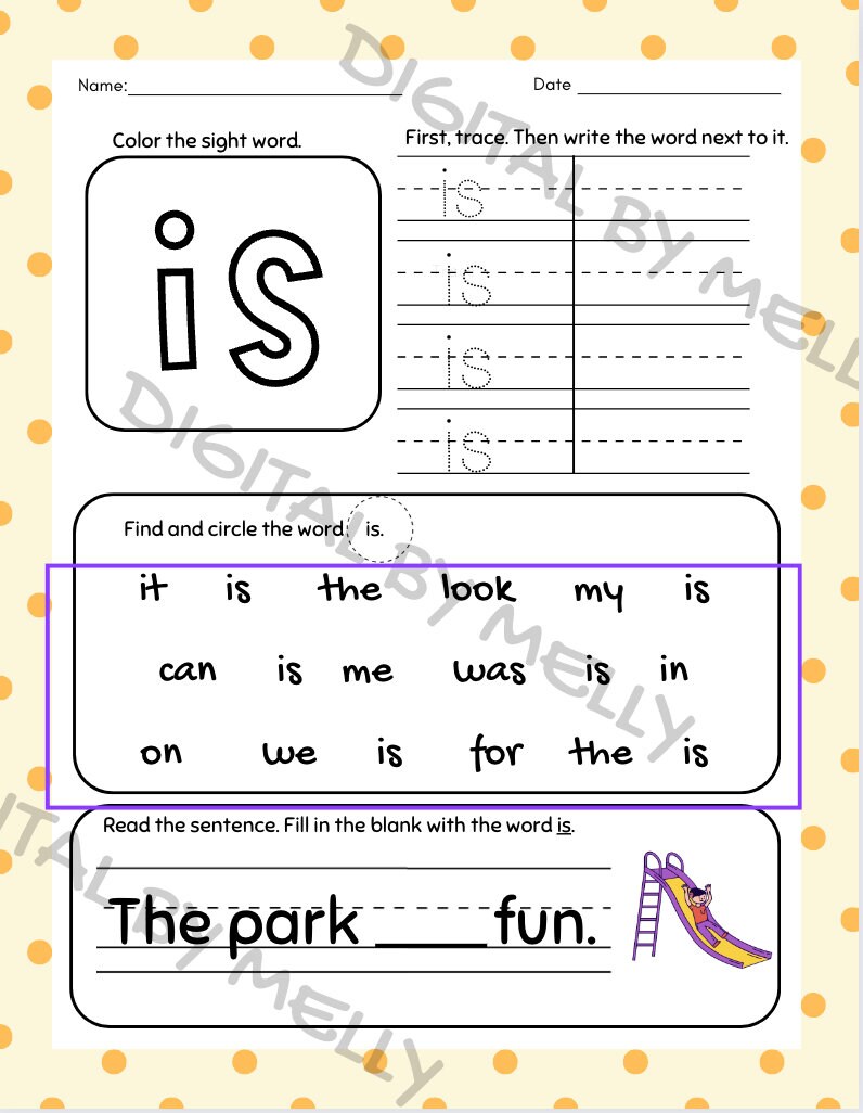 10 High Frequency Sight Word Worksheets pack 1 - Etsy