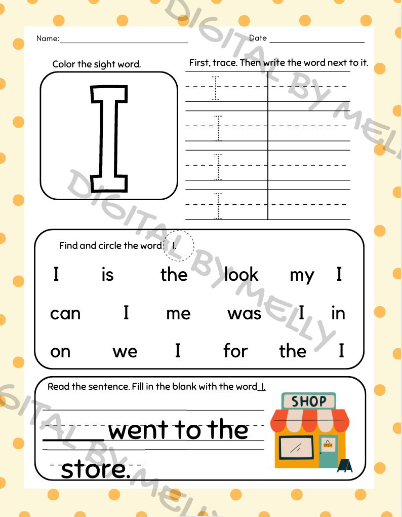 10 High Frequency Sight Word Worksheets pack 1 - Etsy