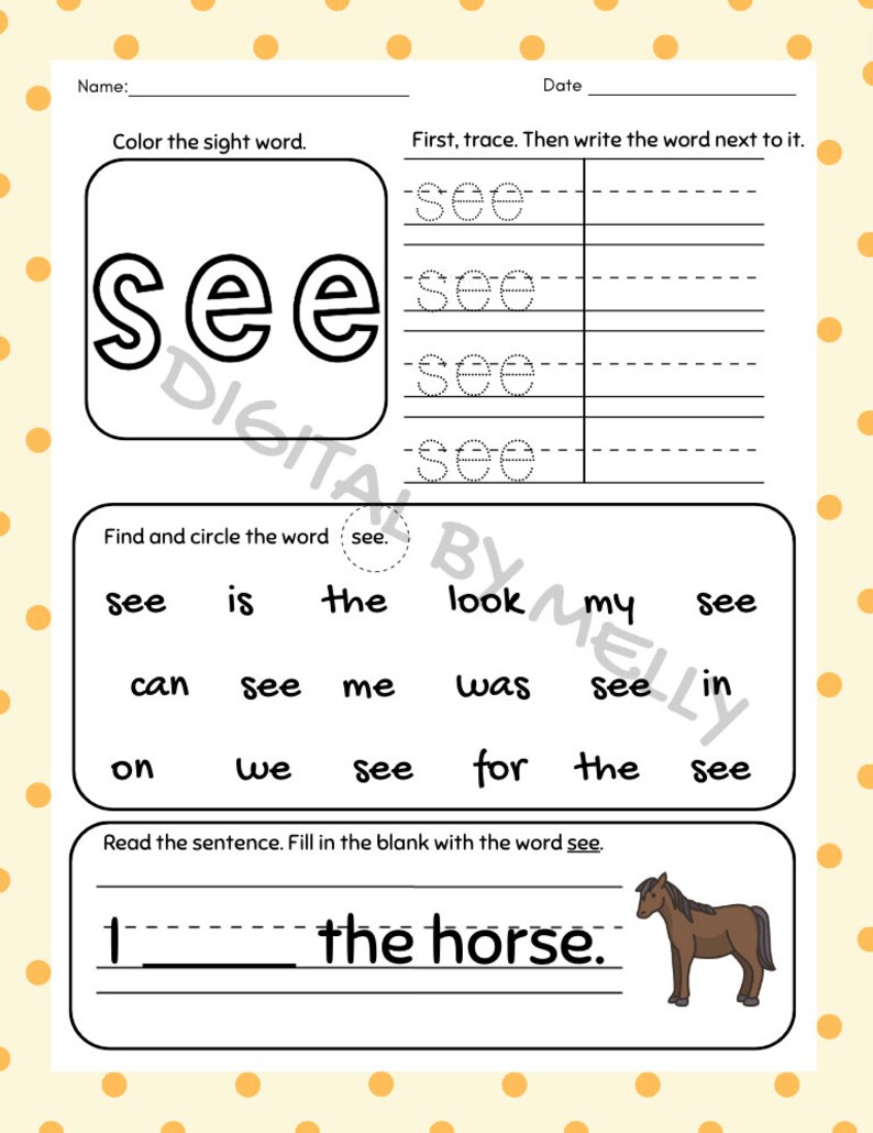 10 High Frequency Sight Word Worksheets (pack 2) - Etsy