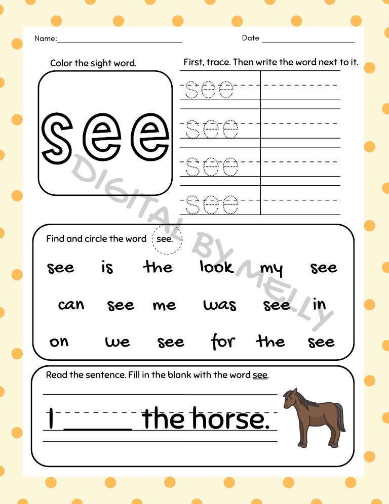 10 High Frequency Sight Word Worksheets (pack 2) - Etsy
