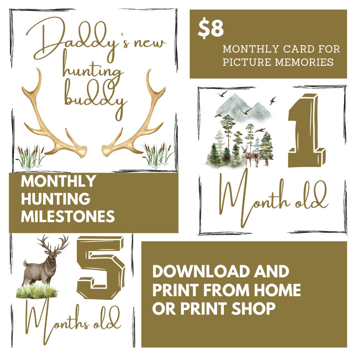 BABY Monthly Milestone Cards Hunting, Sportsman, Deer Hunting, Duck ...