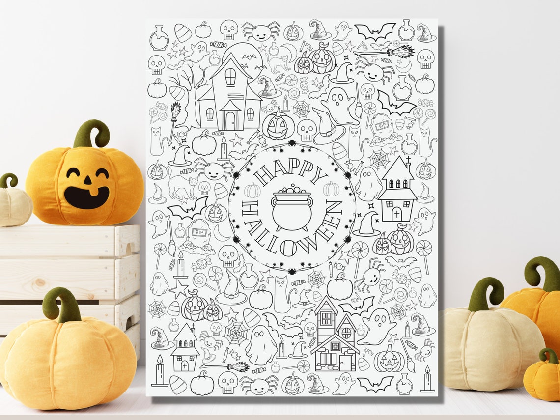 Giant Halloween Coloring Page Black and White Digital Download ...