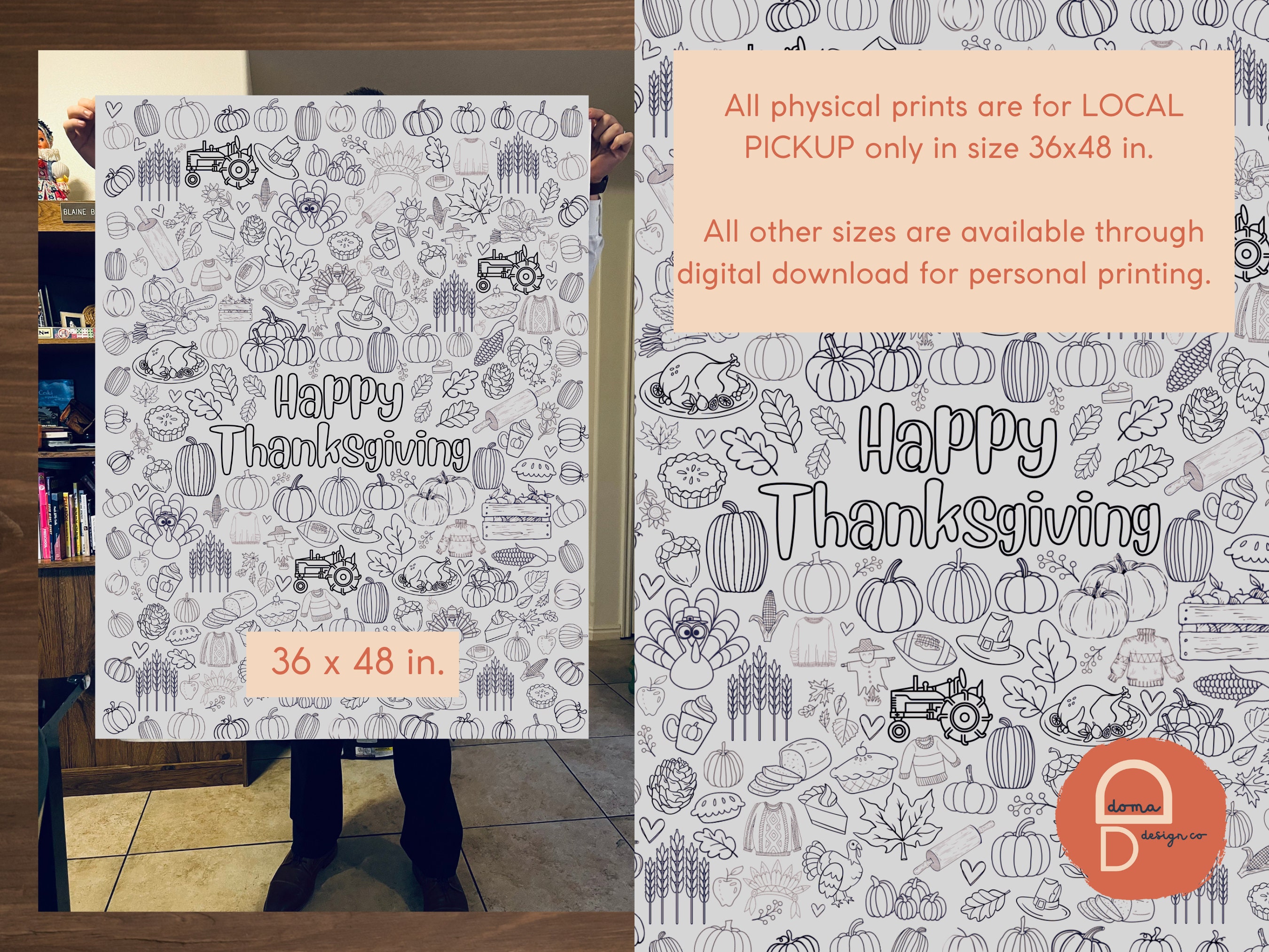 Giant Thanksgiving Coloring Poster Print, 36X48 In., Thanksgiving ...