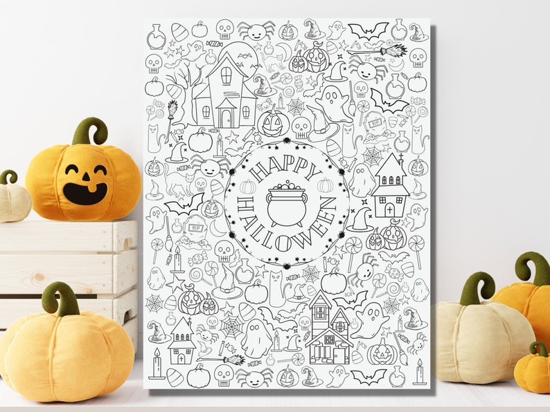 Giant Halloween Coloring Page Black and White Digital Download - Etsy