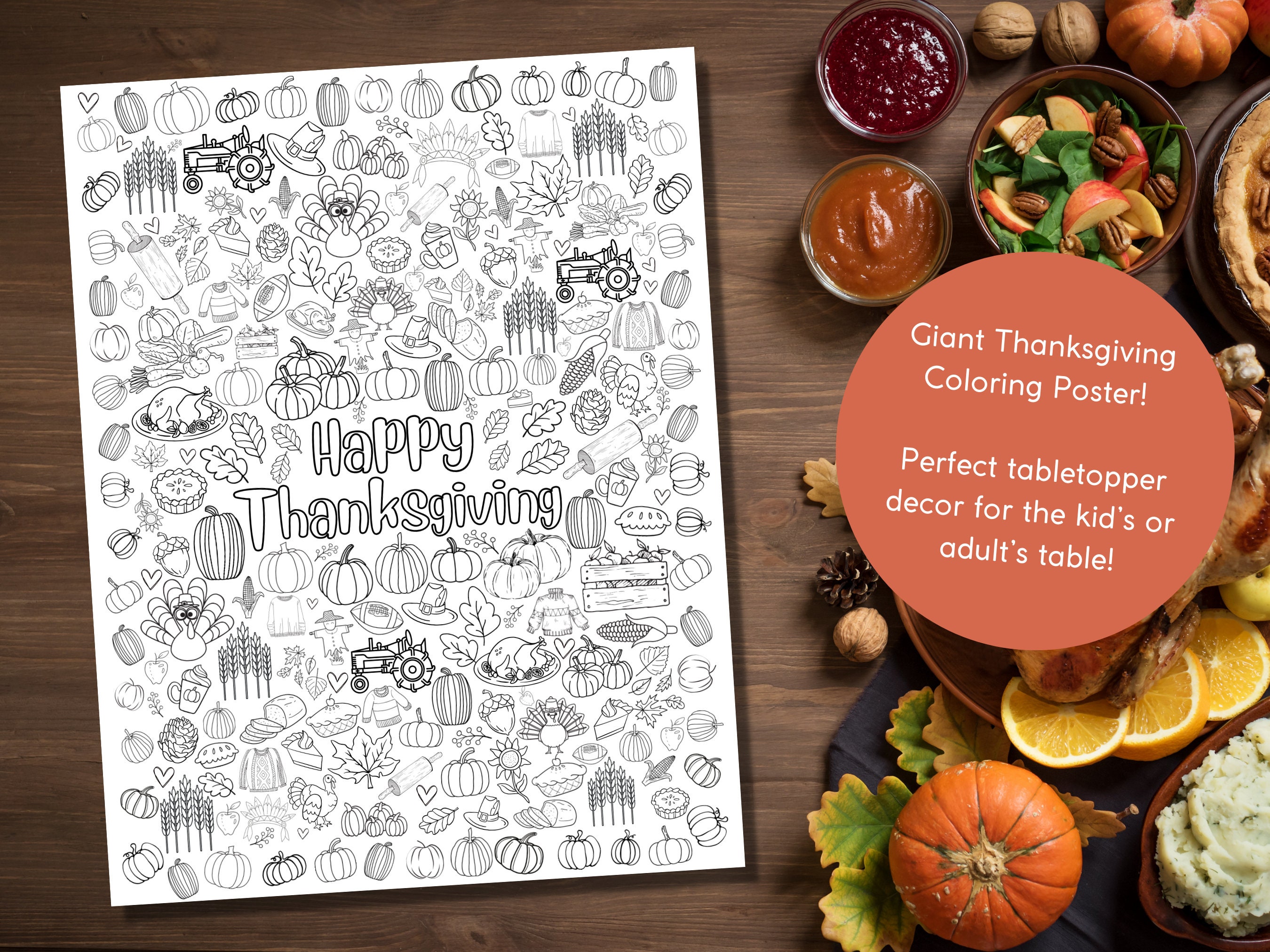 Giant Thanksgiving Coloring Poster Print, 36X48 In., Thanksgiving ...
