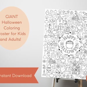 Giant Halloween Coloring Page Black and White Digital Download ...