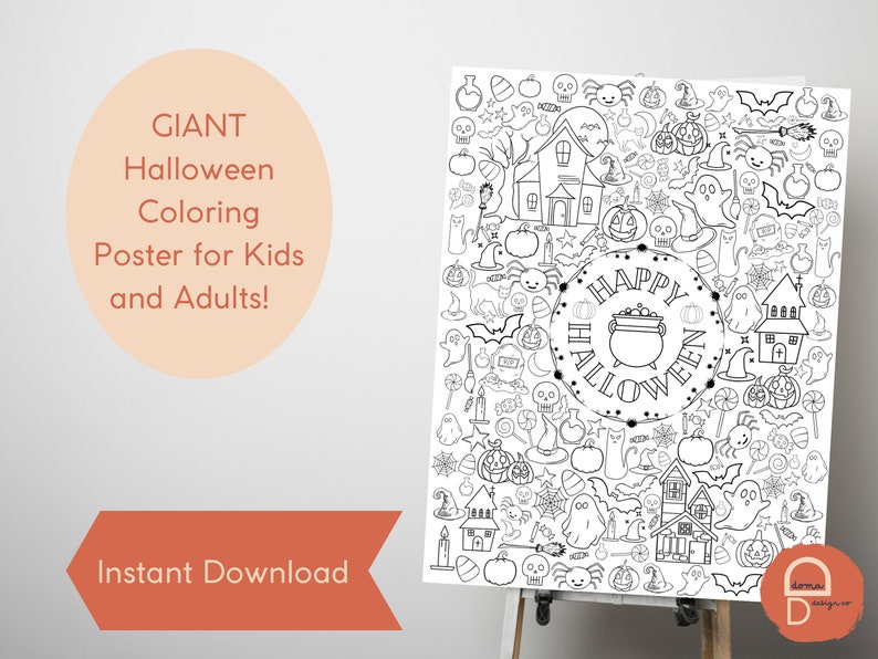 Giant Halloween Coloring Page Black and White Digital Download ...