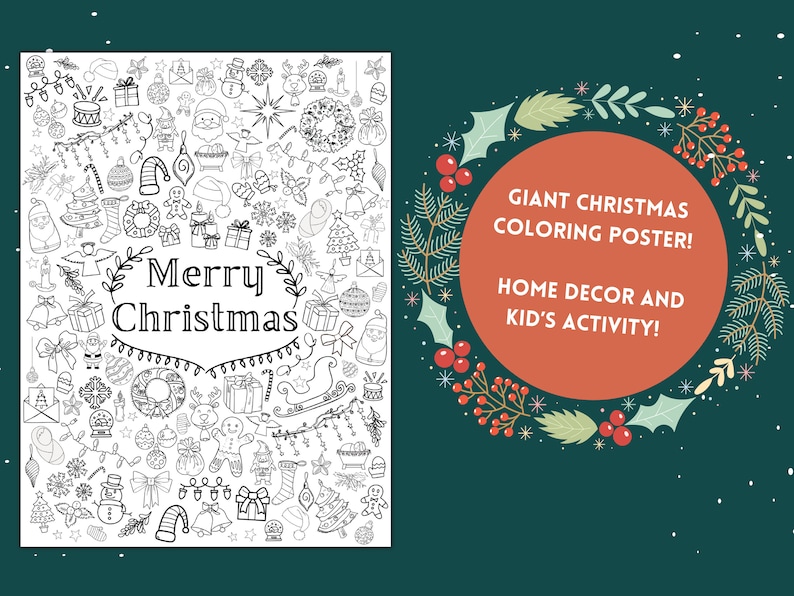 Giant Christmas Coloring Poster, Digital Download, Christmas Activity ...