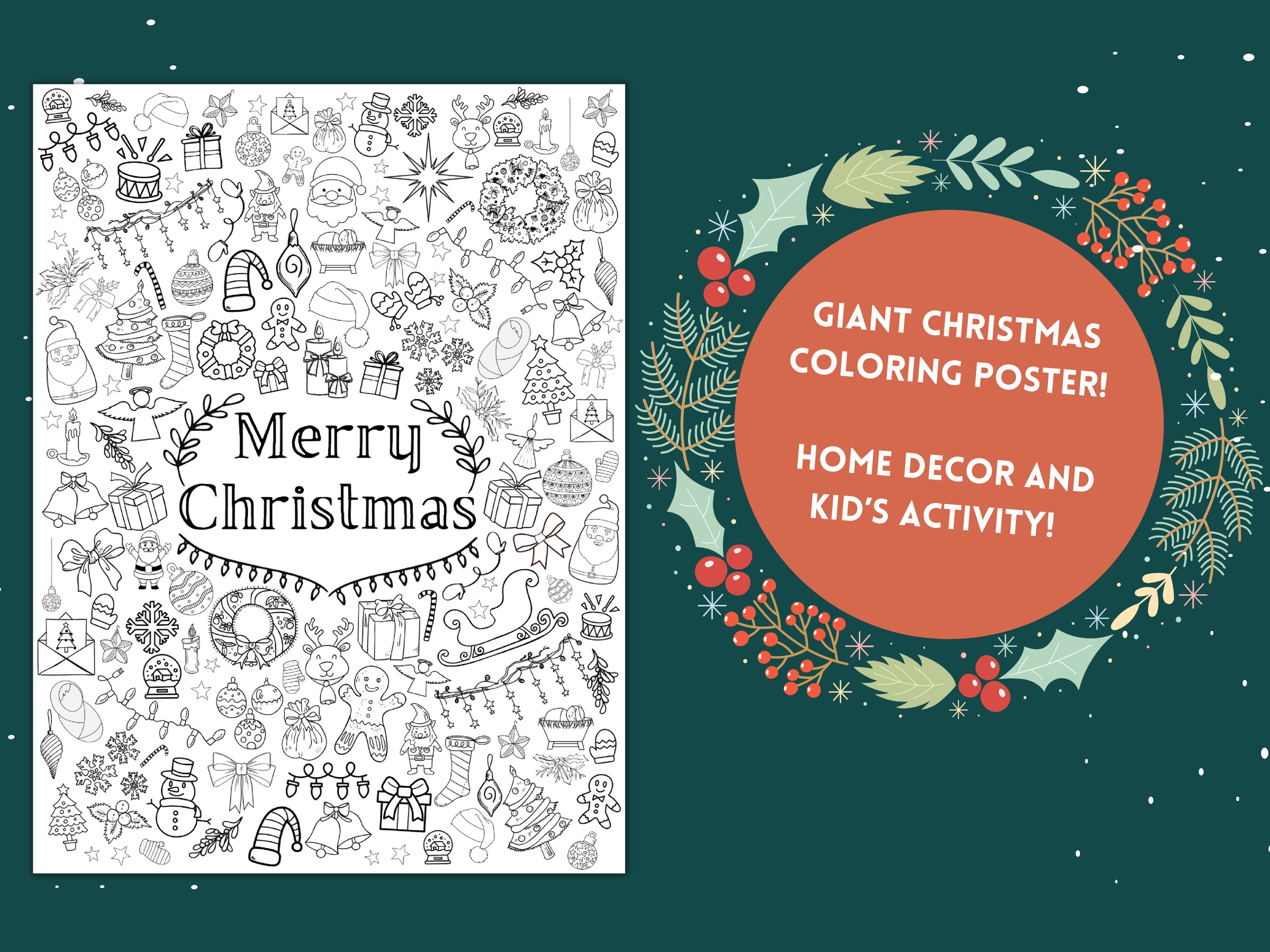 Giant Christmas Coloring Poster, Digital Download, Christmas Activity ...