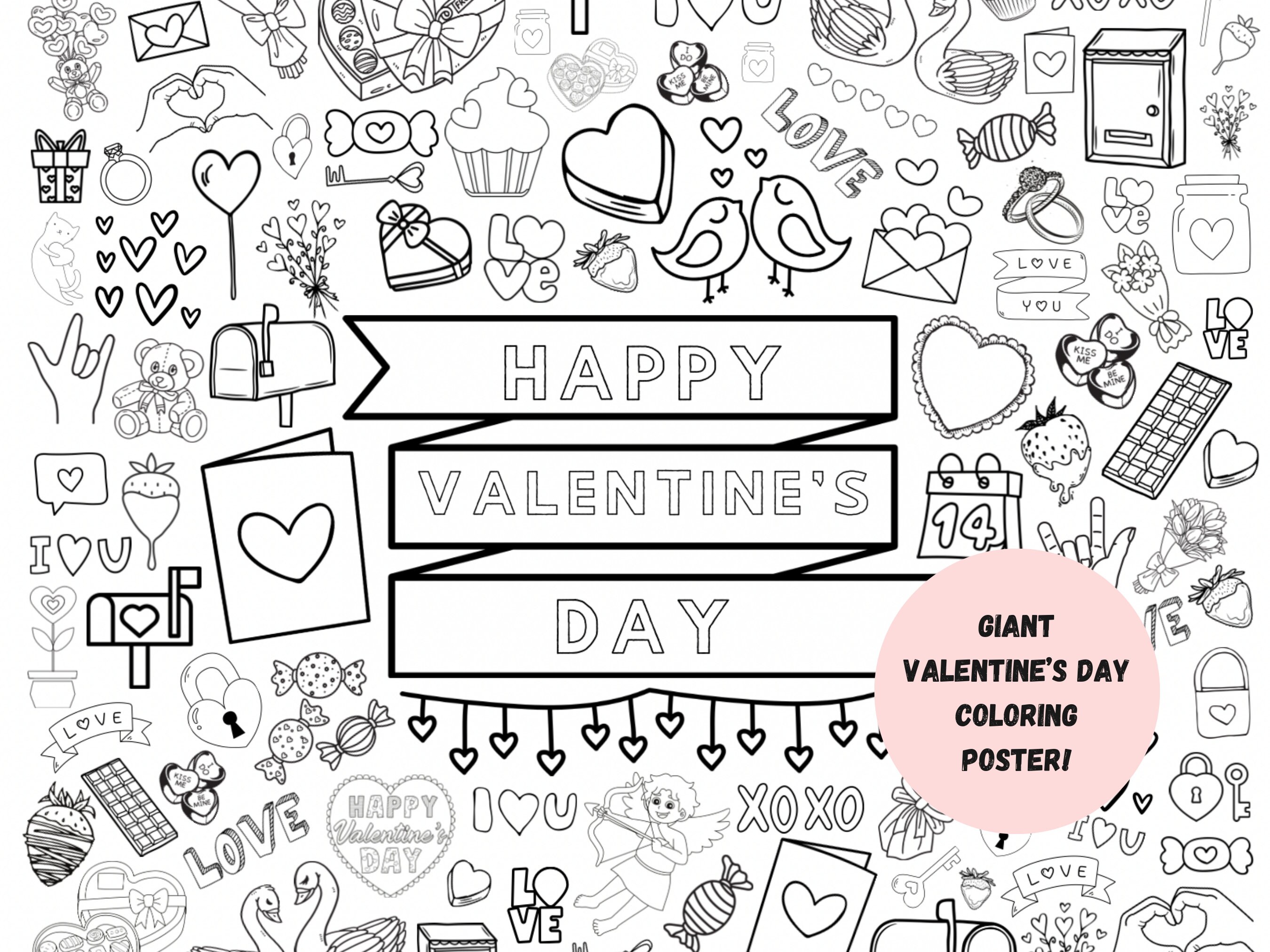 Giant Valentine’s Day Coloring Poster Activity and Decor /digital ...