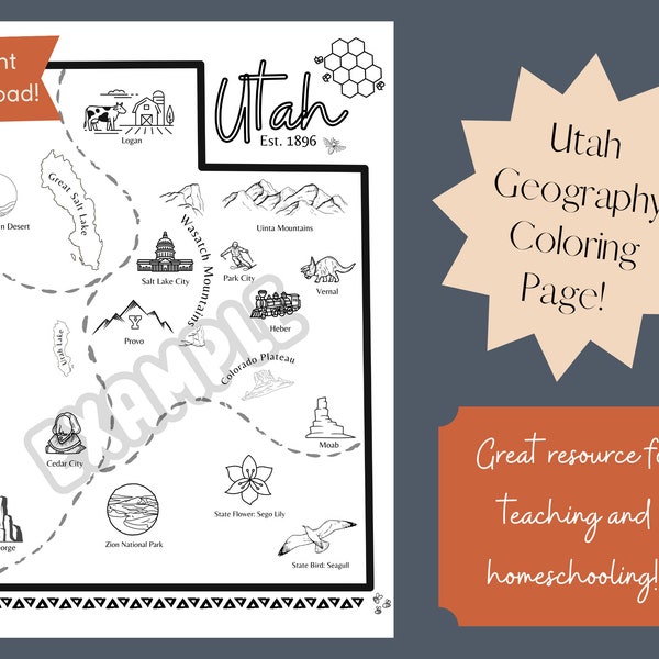 Utah Coloring Page - Etsy