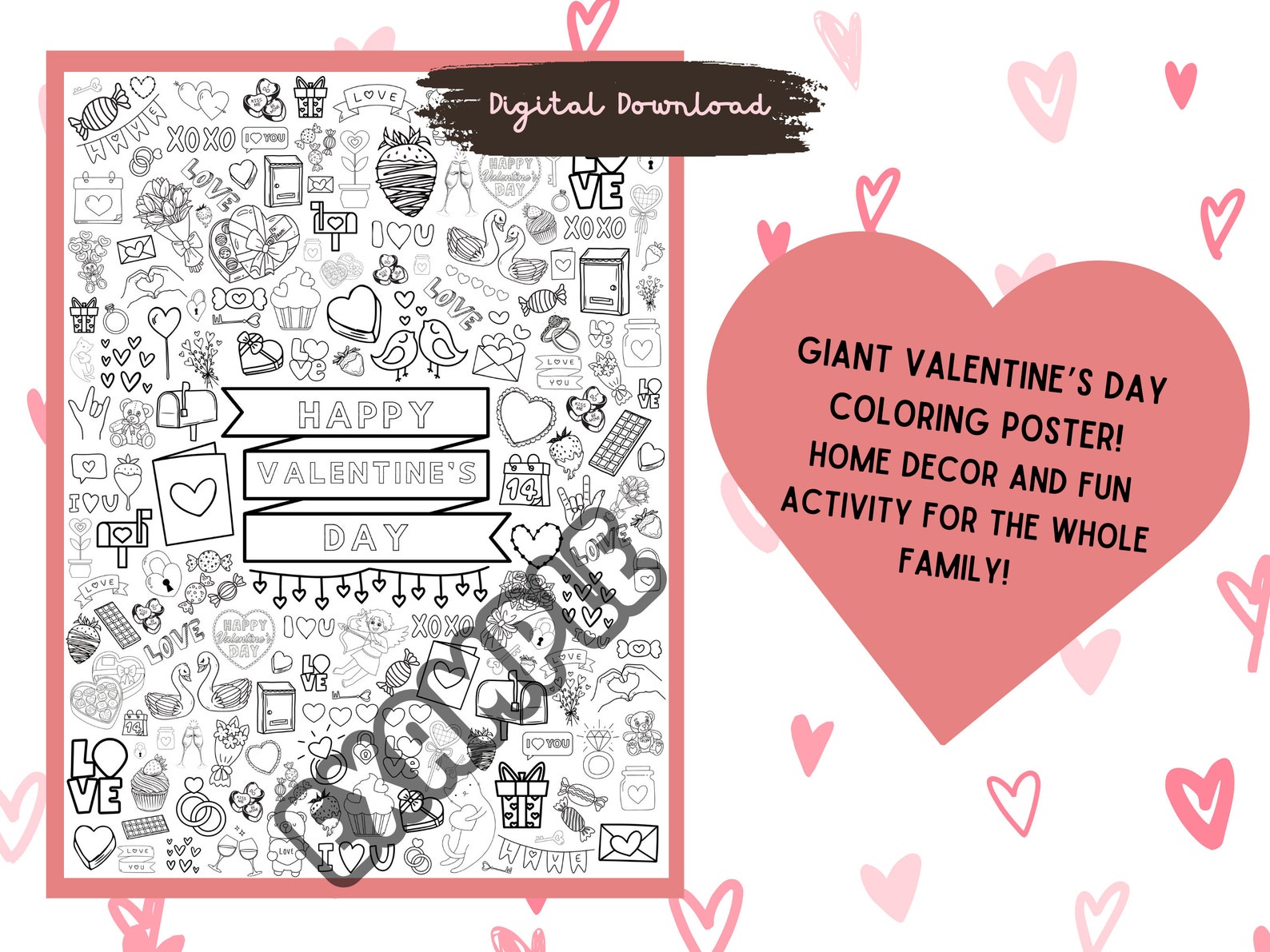 Giant Valentine’s Day Coloring Poster Activity and Decor /digital ...