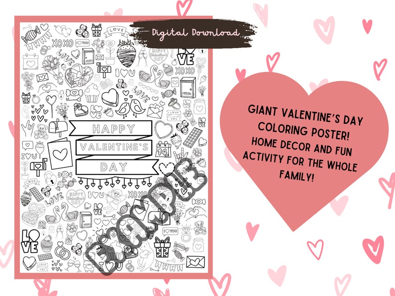 Giant Valentine’s Day Coloring Poster Activity and Decor /digital ...