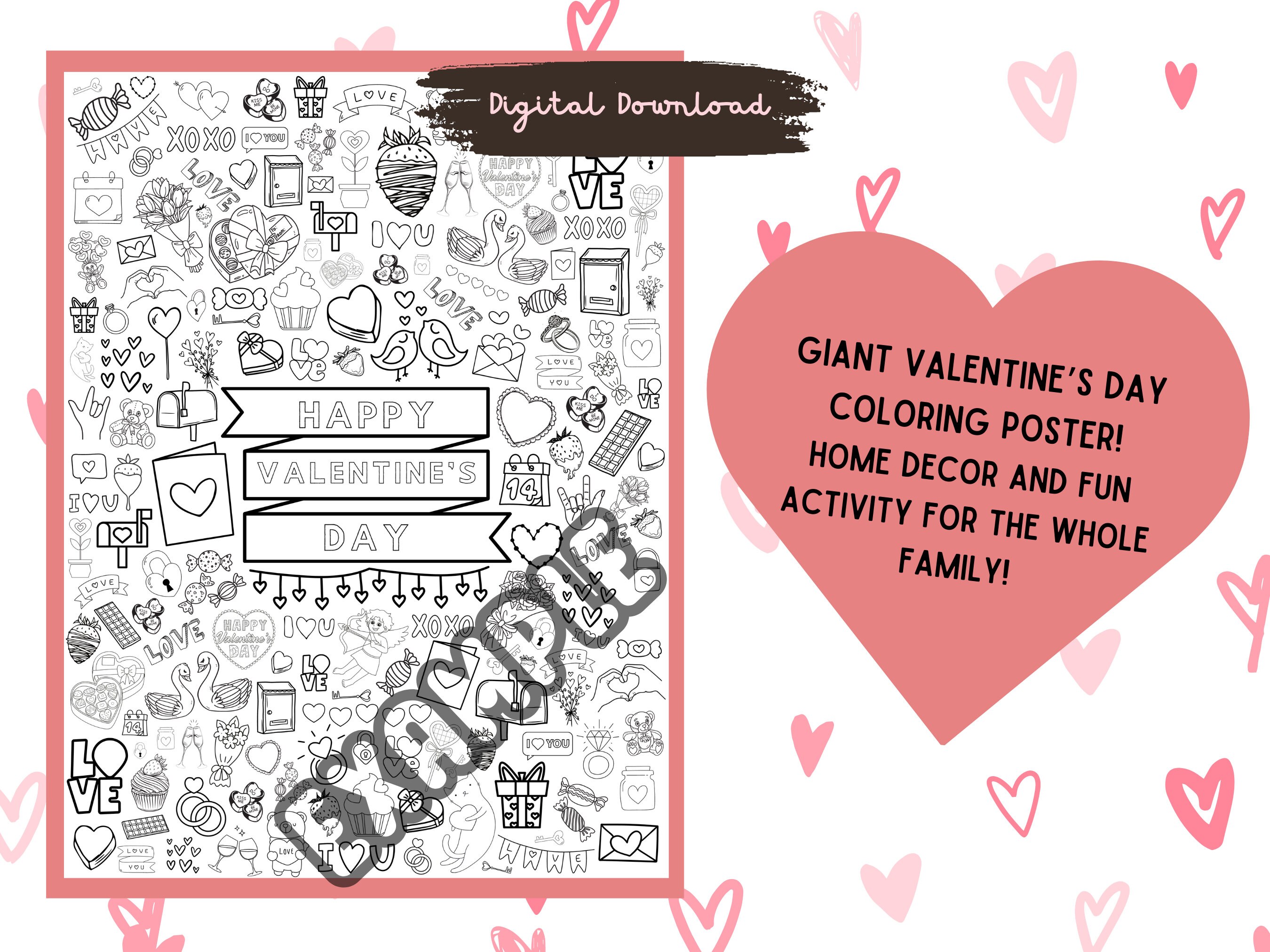 Giant Valentine’s Day Coloring Poster Activity and Decor /digital ...