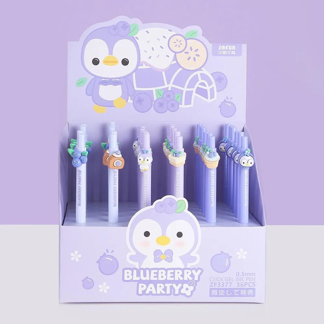 Kawaii Blueberry Penguin Gel Pens: Black Ink, 0.5mm Tip - Etsy