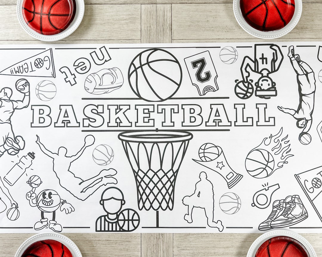 Basketball Coloring Table Runner 24" X 72", XL Basketball Coloring ...