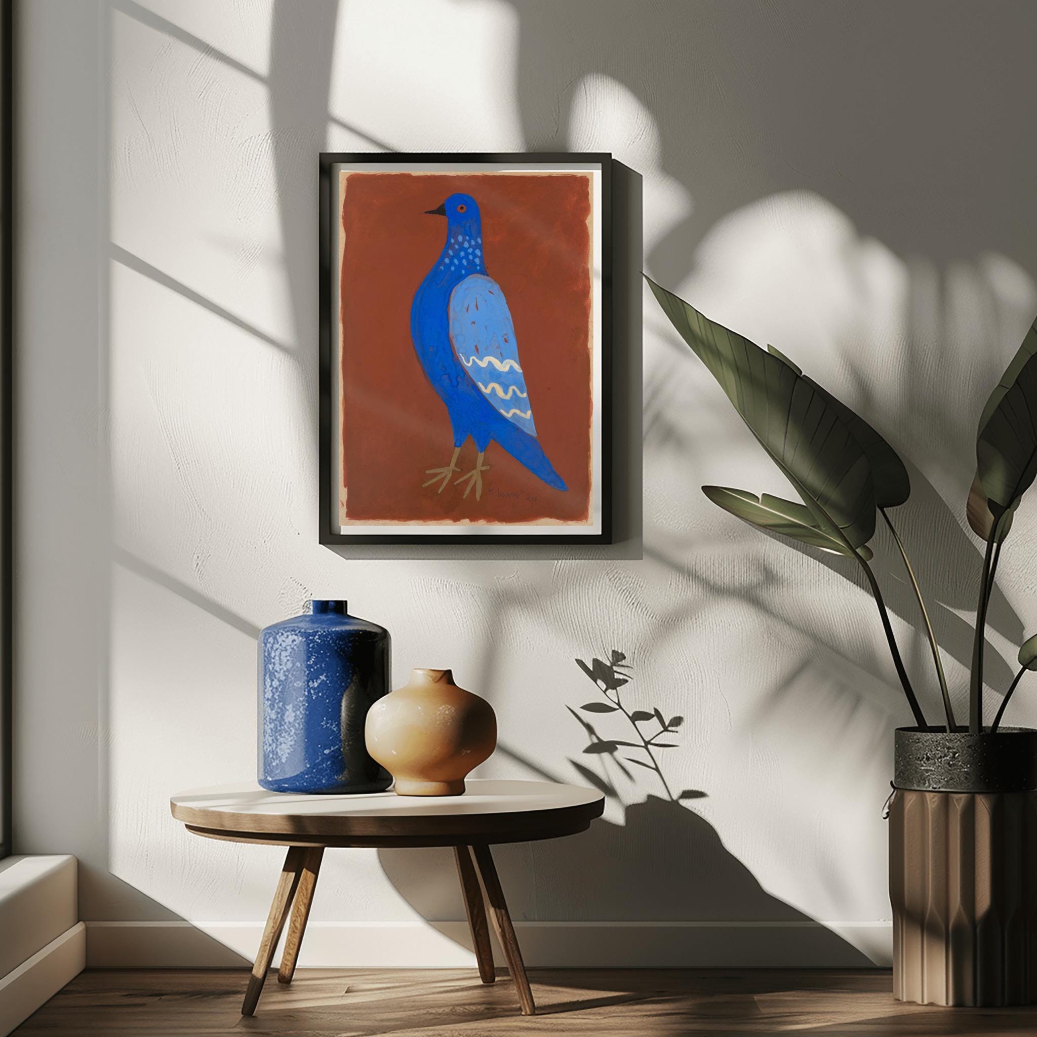 Blue Pigeon on Red - Etsy