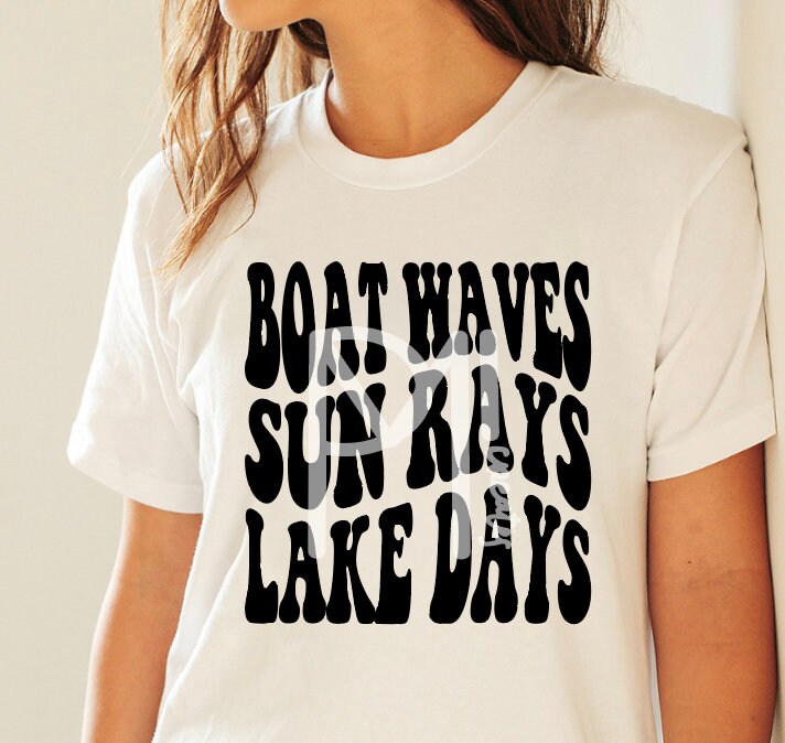 Lake SVG, Lake Shirt Design, Lake Cutting File, Boat Waves, Sun Rays ...