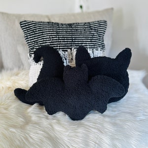 Sherpa Halloween Pillows: Black Cat, Bat, Witch Hat, Moon Decor - Etsy