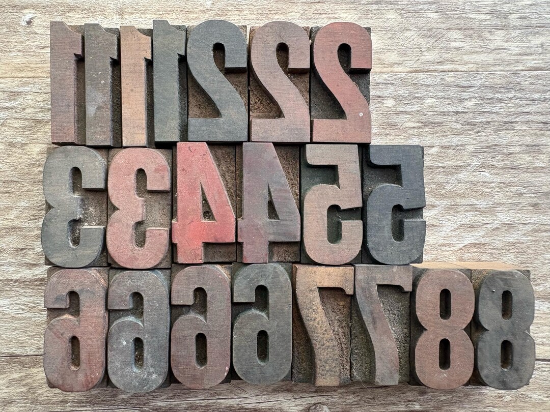 Vintage Wood Letterpress Numbers: Thin Rustic Typography Blocks, 1.625 ...
