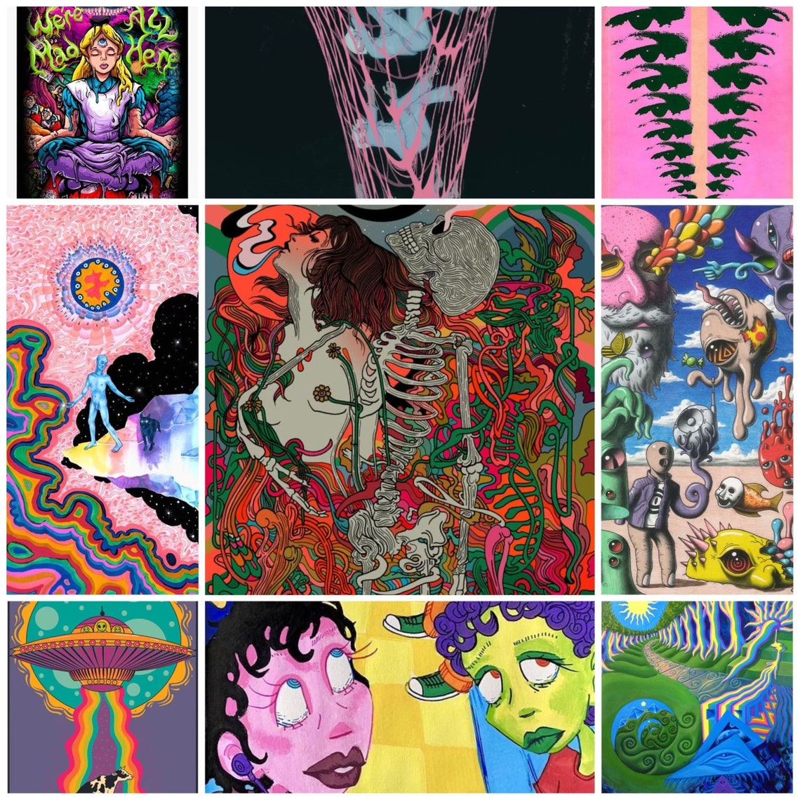 Psychedelic Trippy Wall Collage Kit Indie Aestheticdorm Etsy