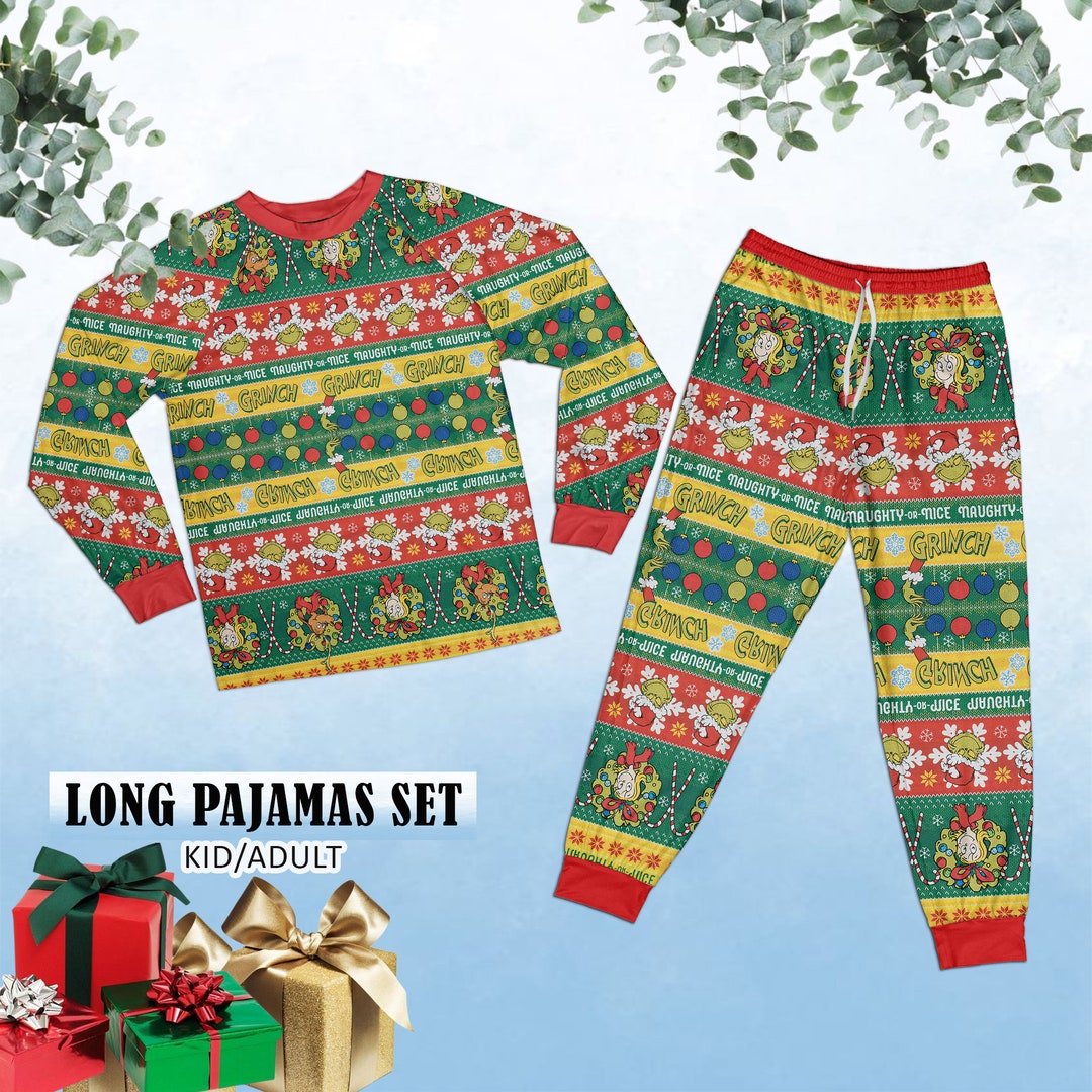 Grinch Long Pajamas Set Grinch Christmas Pattern Family - Etsy