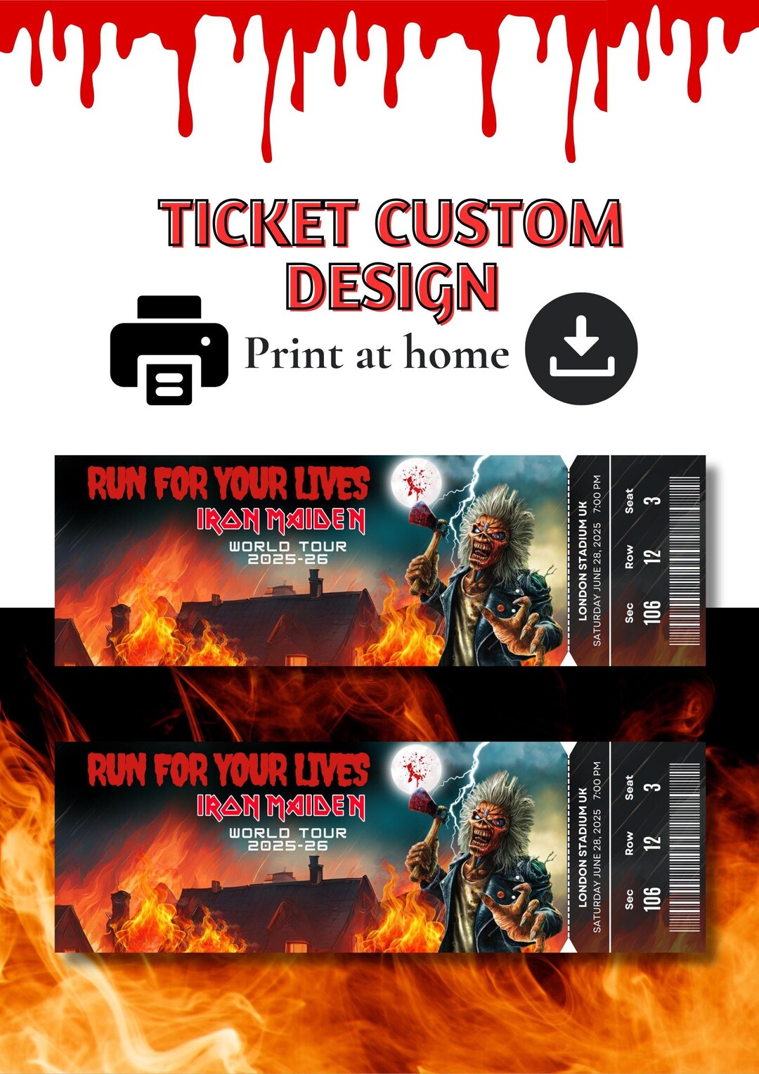 Iron Maiden Run for Your Lives World Tour 2025–2026 Personalized Ticket ...