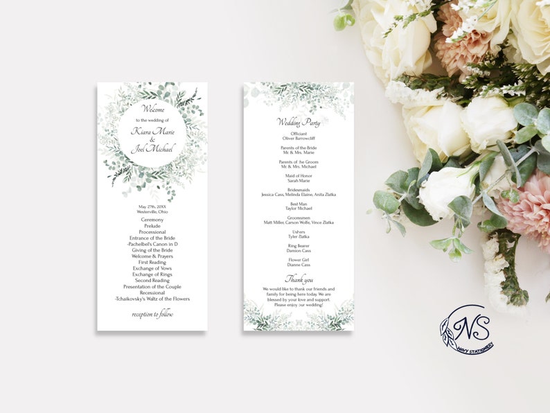 KIARA WEDDING PROGRAM Template, Eucalyptus, Sage Green, Editable ...
