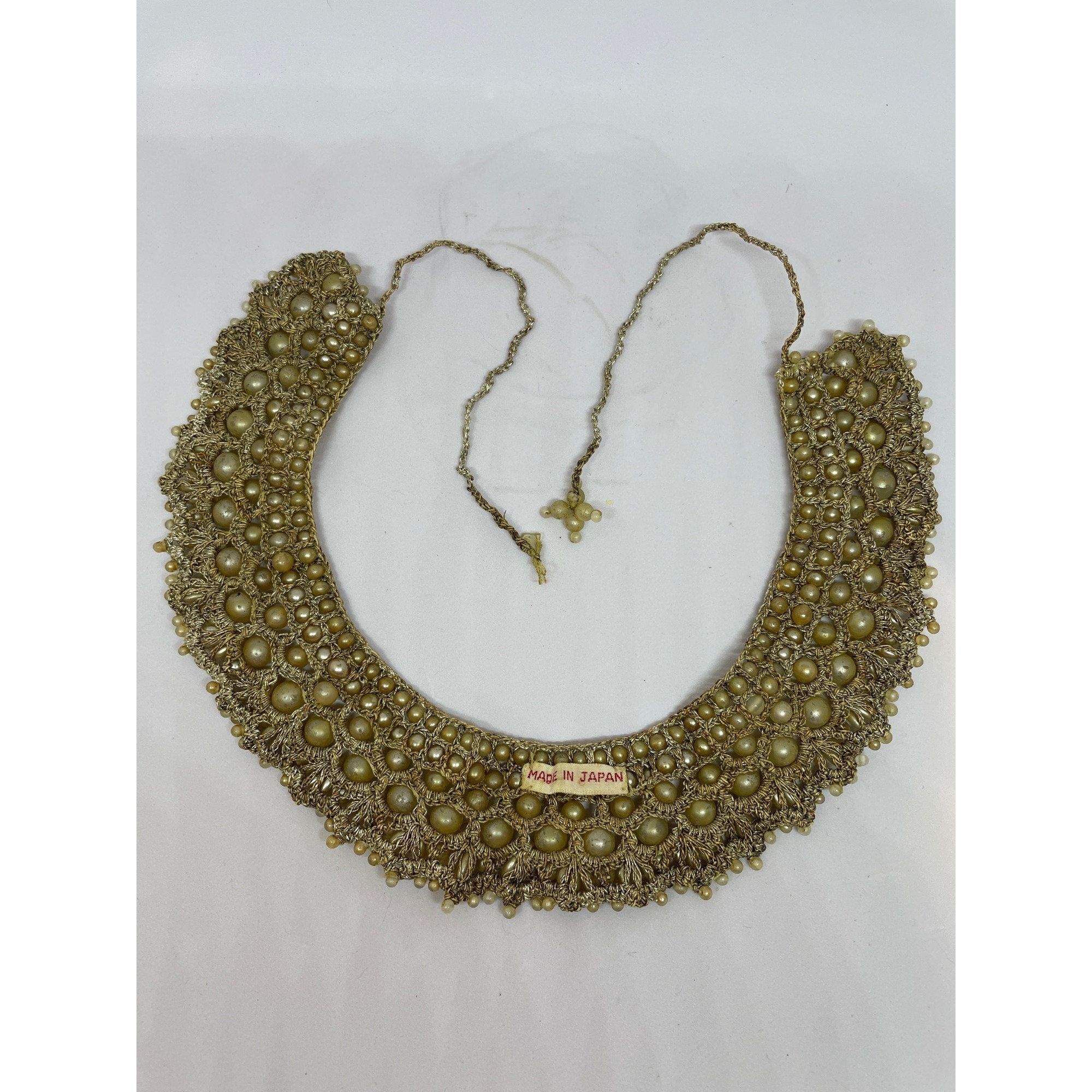 Vintage 50s Handmade Japan Collar Necklace Faux Pearl Bib Gold Tone ...