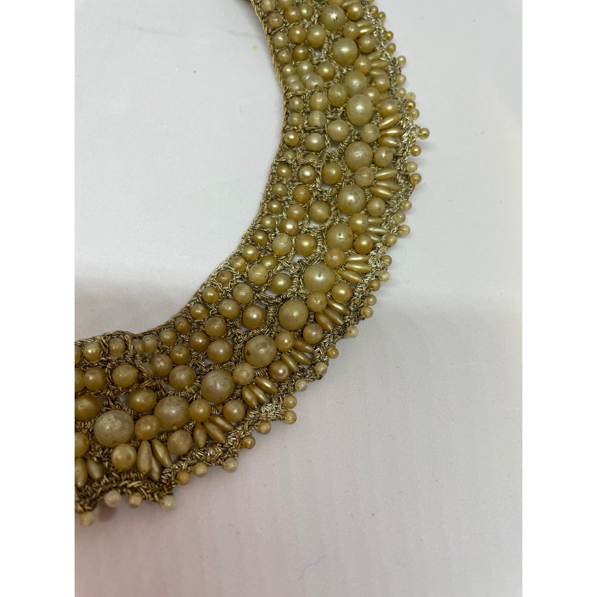 Vintage 50s Handmade Japan Collar Necklace Faux Pearl Bib Gold Tone ...