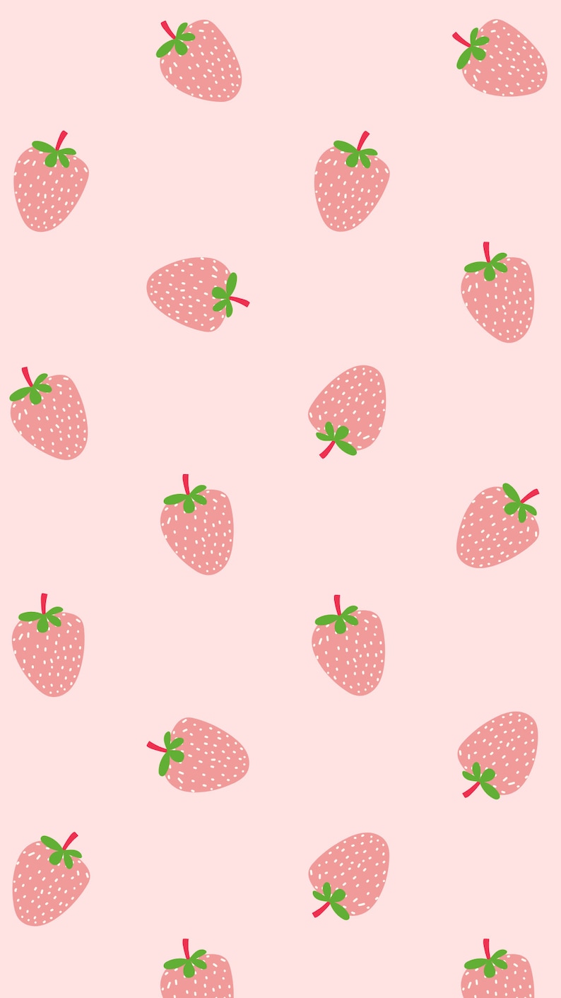 Cute Pink Strawberry Kawaii iPhone Lock Screen | Pink Aesthetic Wallpaper - Etsy