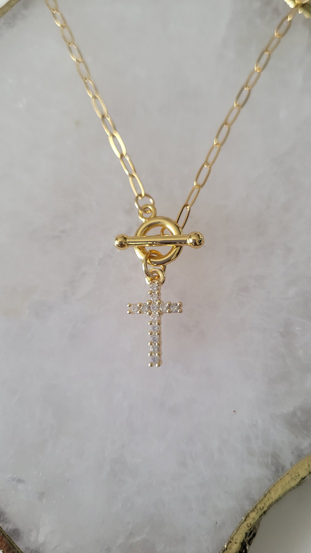 Cross Toggle Paperclip Necklace / Gold Filled - Etsy