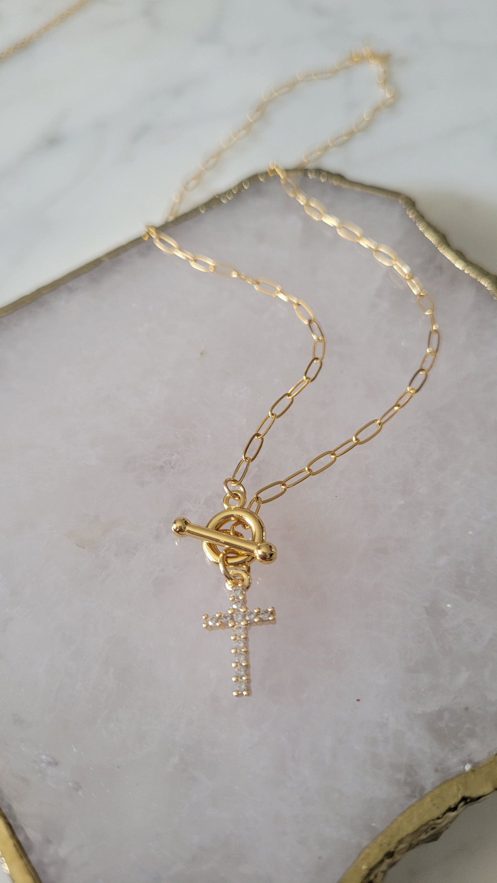 Cross Toggle Paperclip Necklace / Gold Filled - Etsy