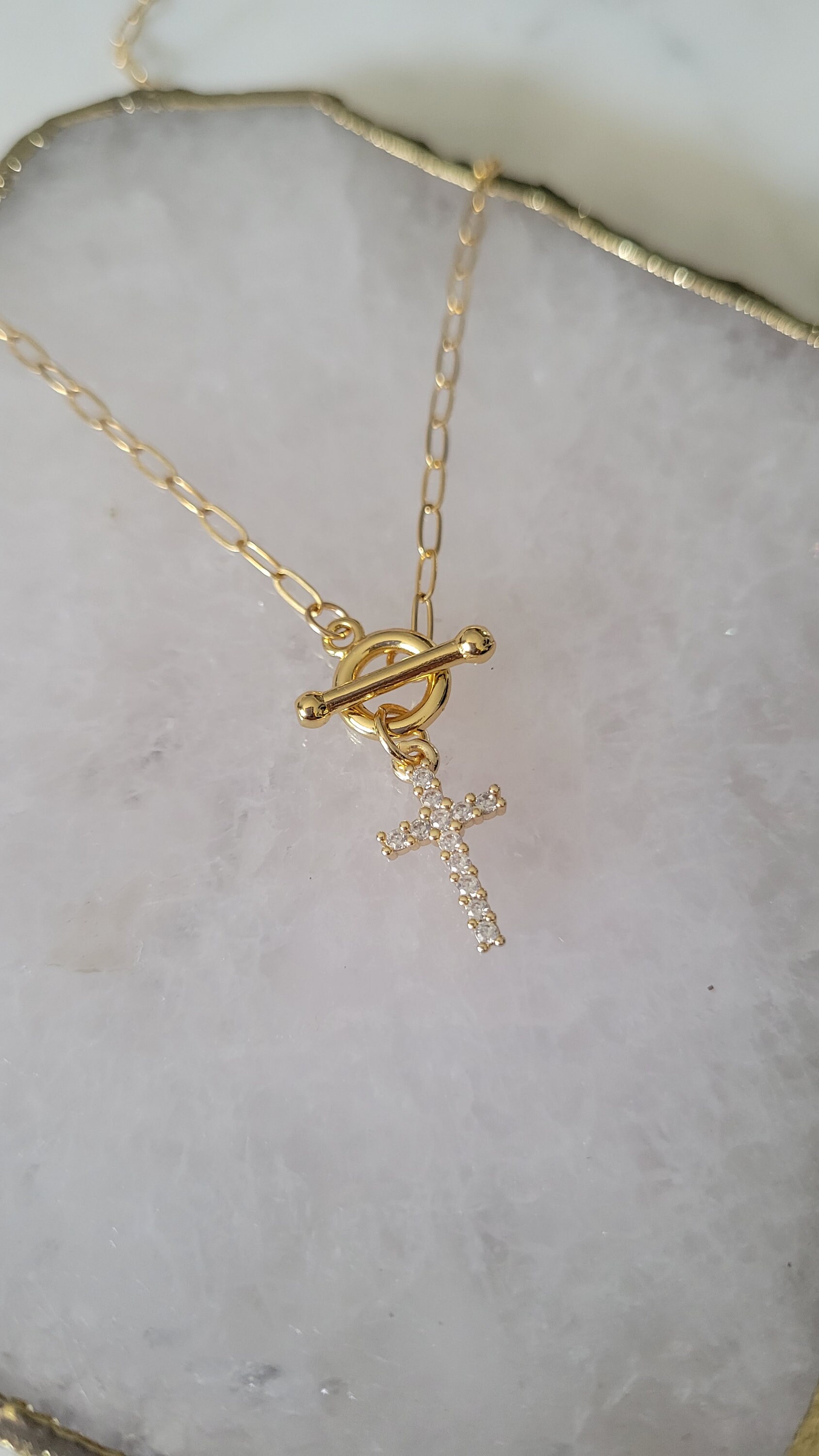 Cross Toggle Paperclip Necklace / Gold Filled - Etsy