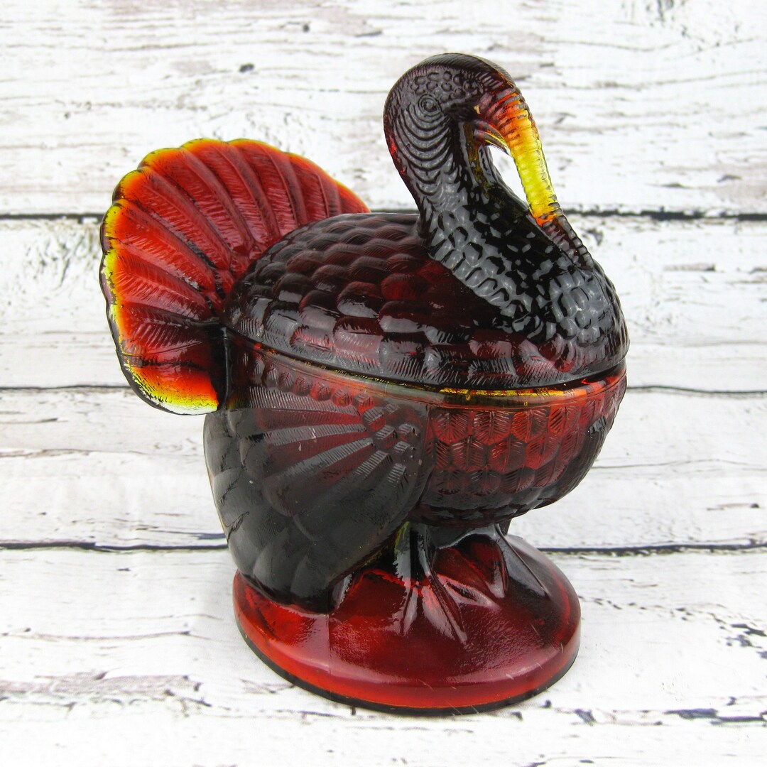 Vintage LE Smith Ruby Red Amberina Glass Turkey 2 Piece Lid and Base ...