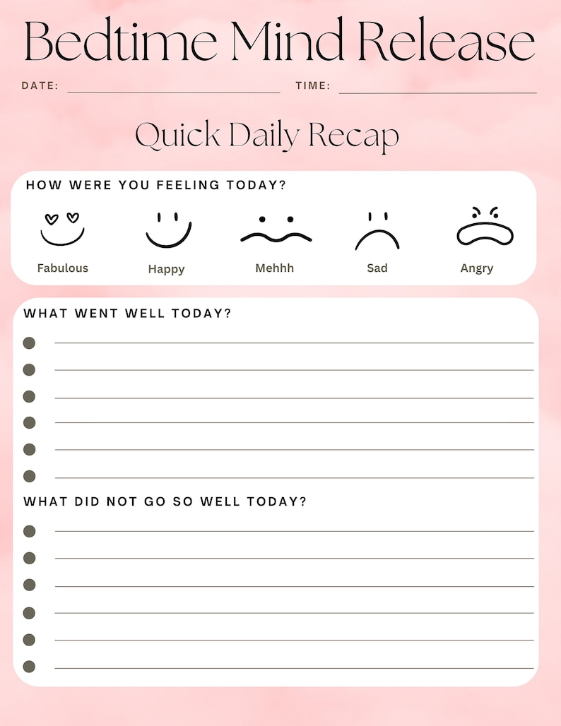 Bedtime Journal: Nightly Digital/printable- Pink - Etsy