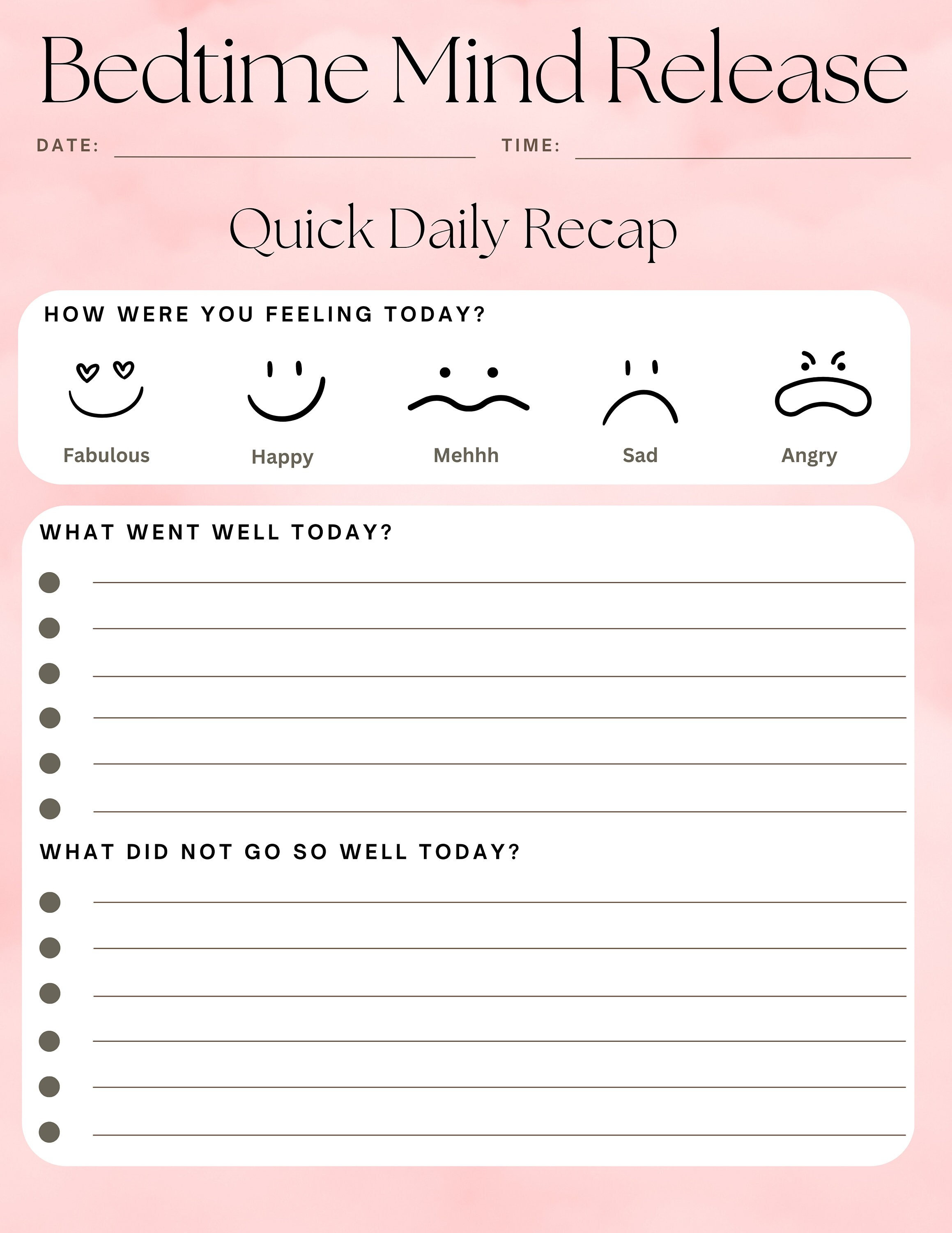 Bedtime Journal: Nightly Digital/printable- Pink - Etsy