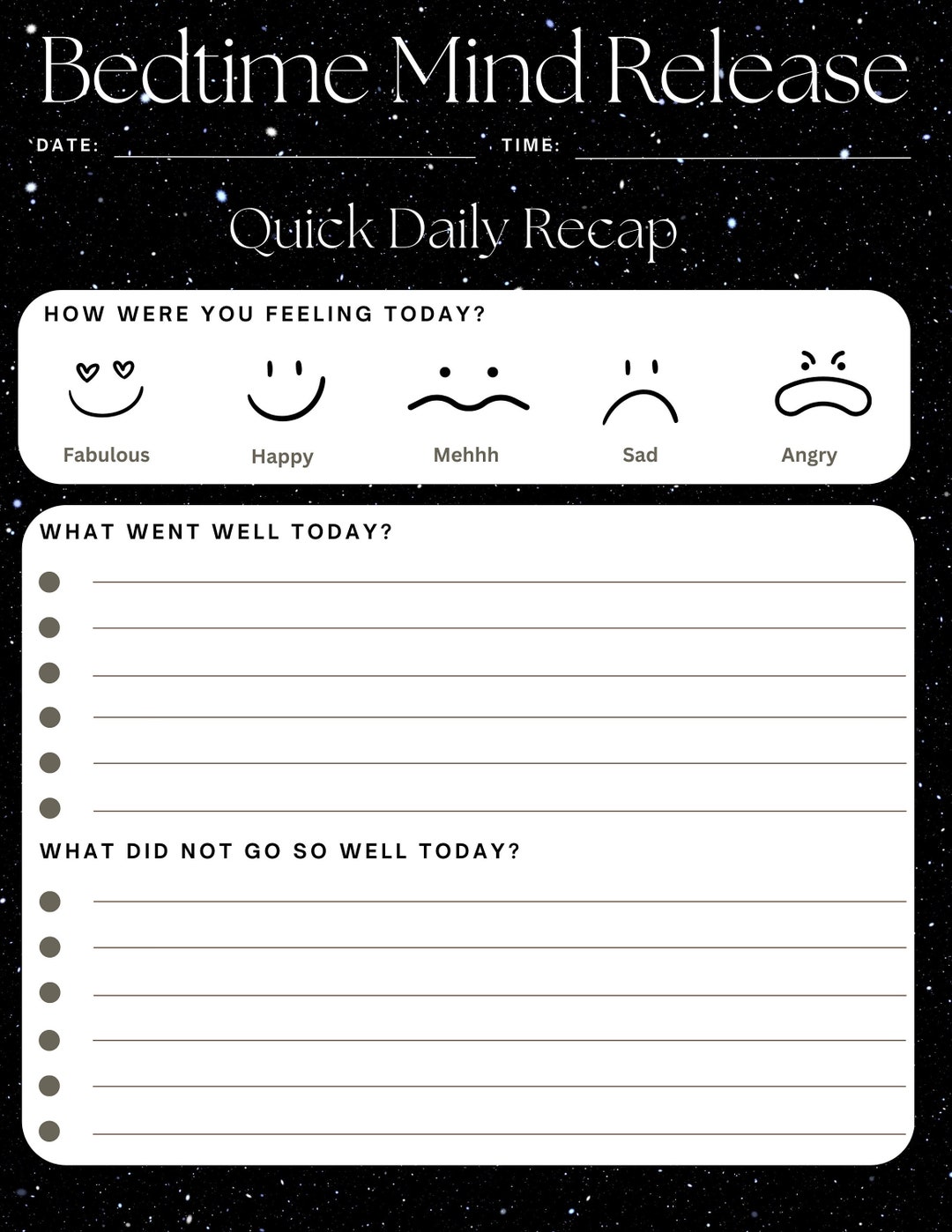 Bedtime Journal: Nightly Digital/printable- Night Stars - Etsy